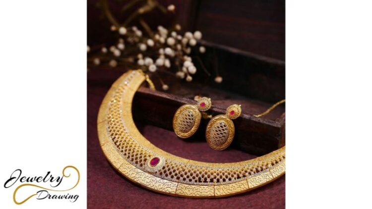 Simple Gold Necklace and Jewellery Set Design - Jewelry Drawing