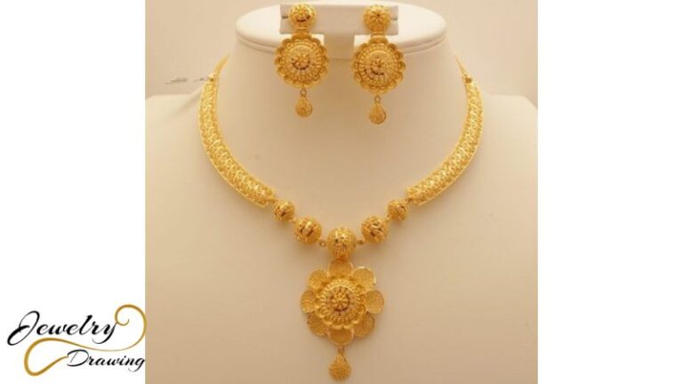 Simple Gold Necklace and Jewellery Set Design - Jewelry Drawing