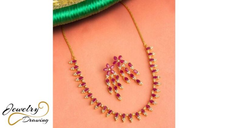 Simple Gold Necklace and Jewellery Set Design - Jewelry Drawing