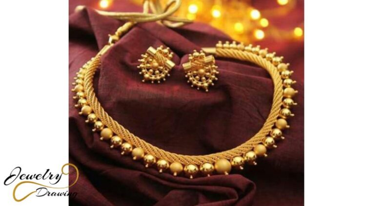 Simple Gold Necklace and Jewellery Set Design - Jewelry Drawing