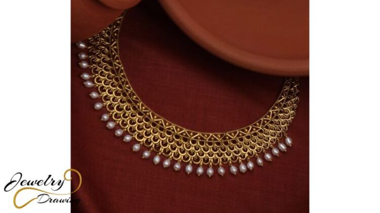Simple Gold Necklace and Jewellery Set Design - Jewelry Drawing