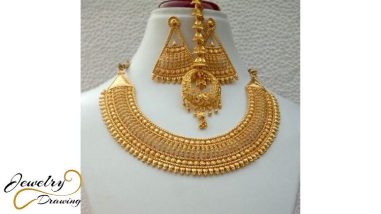 Simple Gold Necklace and Jewellery Set Design - Jewelry Drawing