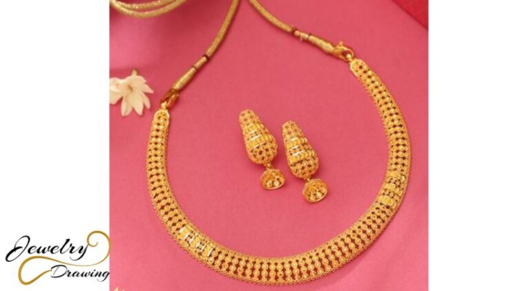 Simple Gold Necklace and Jewellery Set Design - Jewelry Drawing