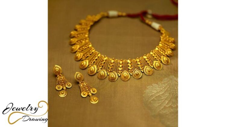 Simple Gold Necklace and Jewellery Set Design - Jewelry Drawing