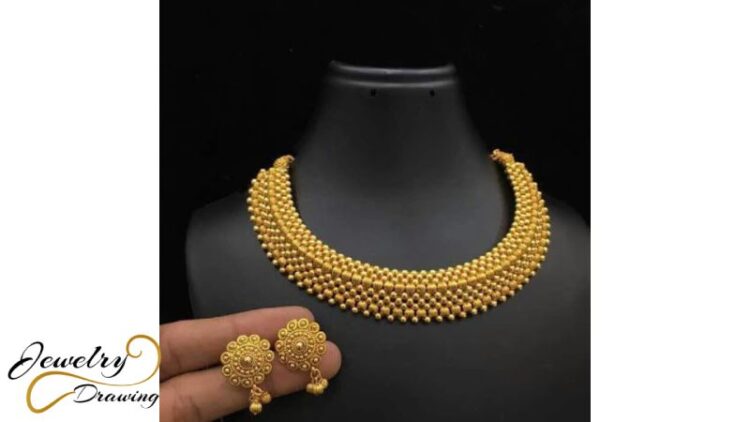 Simple Gold Necklace and Jewellery Set Design - Jewelry Drawing