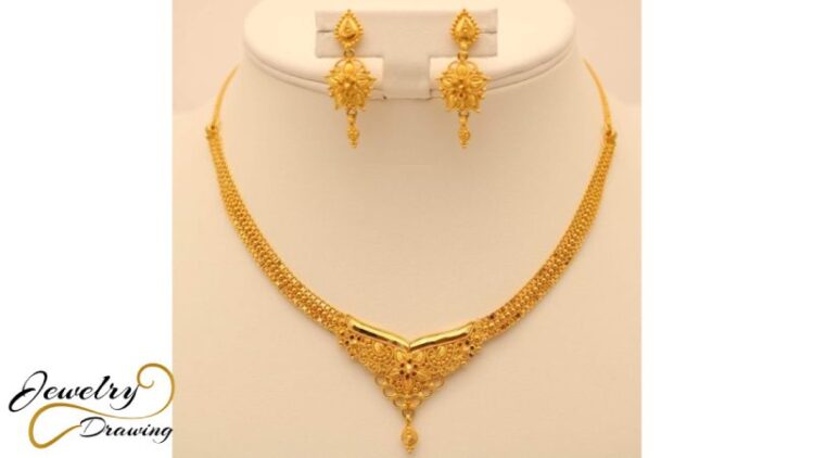 Simple Gold Necklace and Jewellery Set Design - Jewelry Drawing