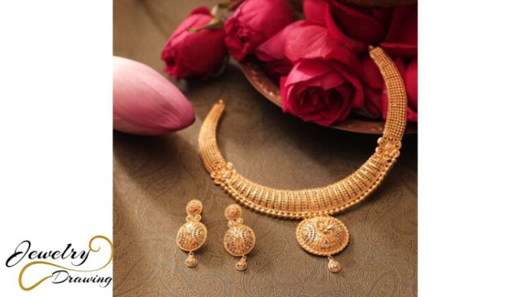 Simple Gold Necklace and Jewellery Set Design - Jewelry Drawing