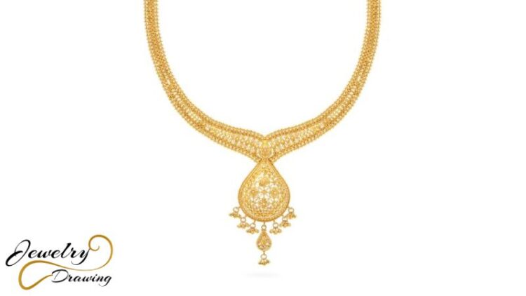Simple Gold Necklace and Jewellery Set Design - Jewelry Drawing